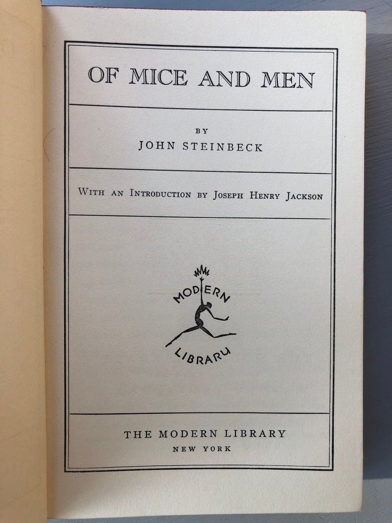 Antique Books of Mice and Men – John Steinbeck, 1937 Modern Library ...