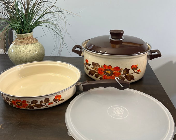 Vintage Moneta 3 Piece Cookware Set. 6 Quart Enameled Stock Pot With ...