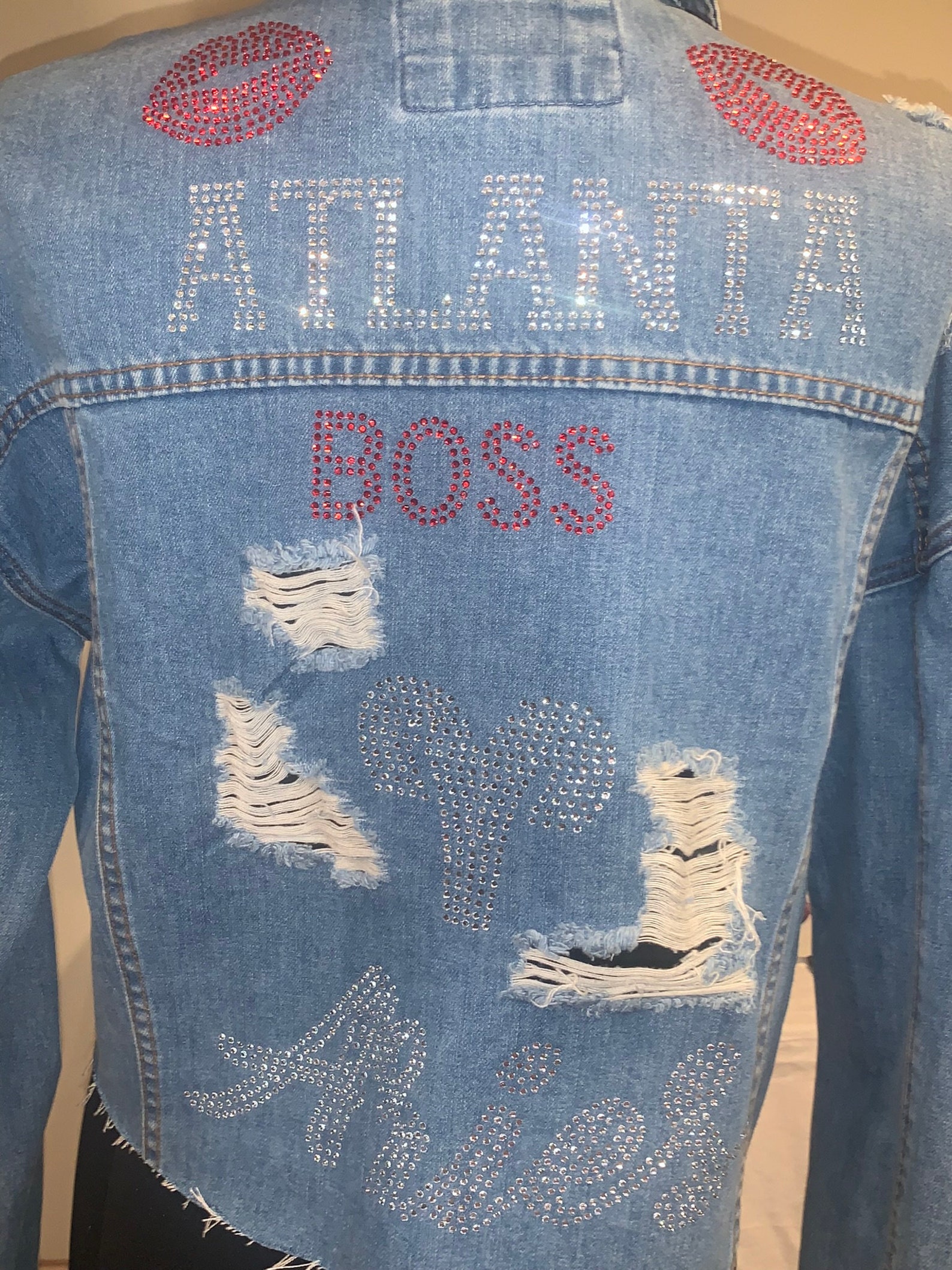 Distress Custom Rhinestone Denim Jackets - Etsy
