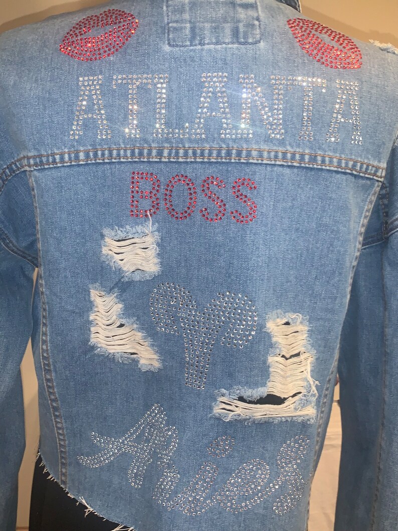 Distress Custom Rhinestone Denim Jackets - Etsy
