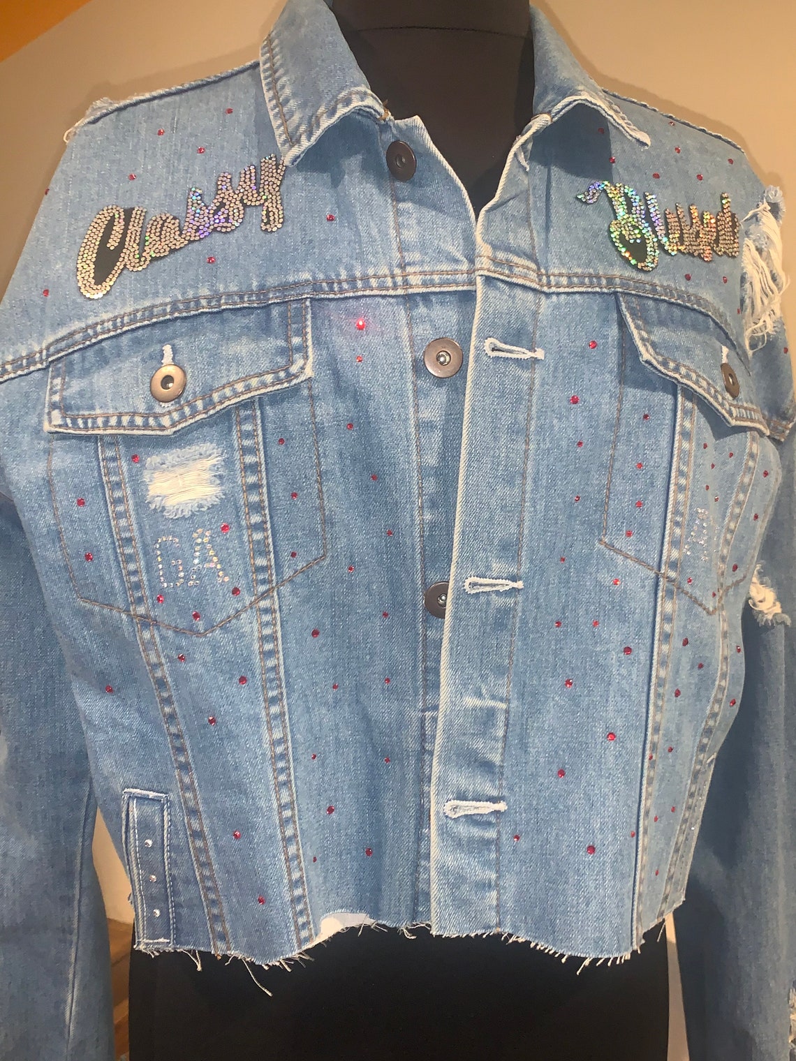 Distress Custom Rhinestone Denim Jackets - Etsy
