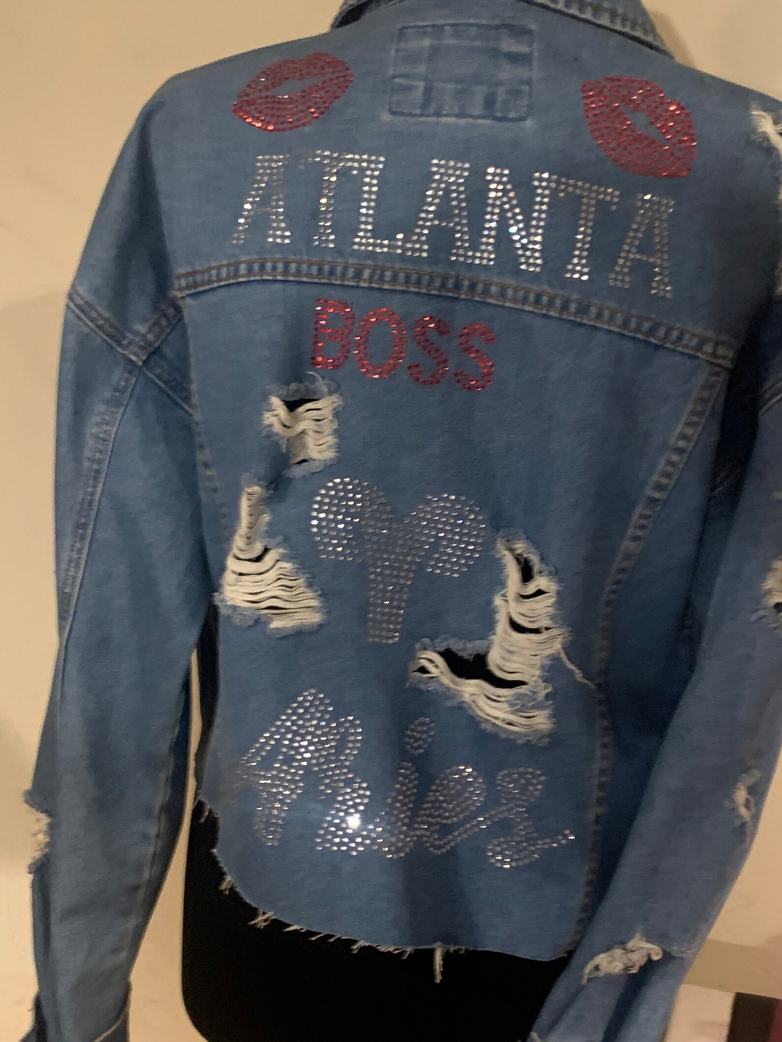 Distress Custom Rhinestone Denim Jackets - Etsy