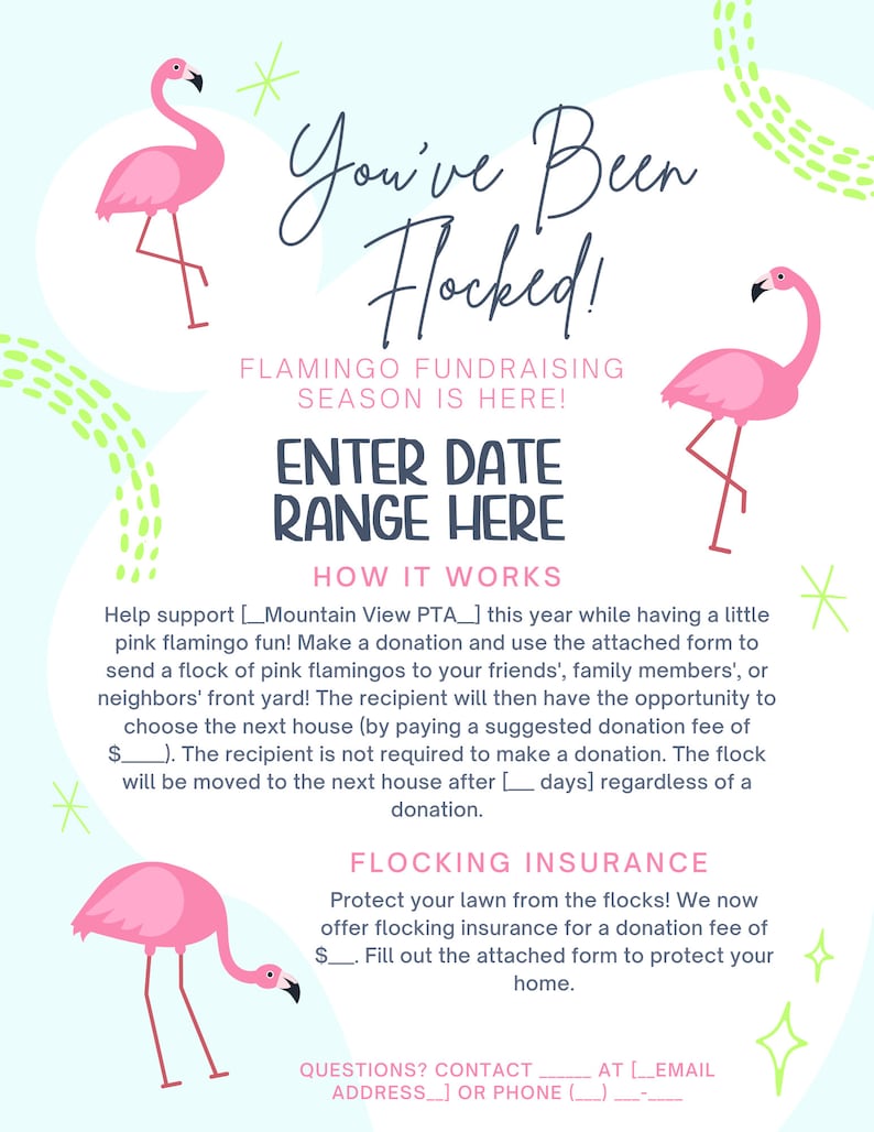 Flamingo Fundraiser | You've Been Flocked | EDITABLE TEMPLATE | Fundraiser | PTA | School ...