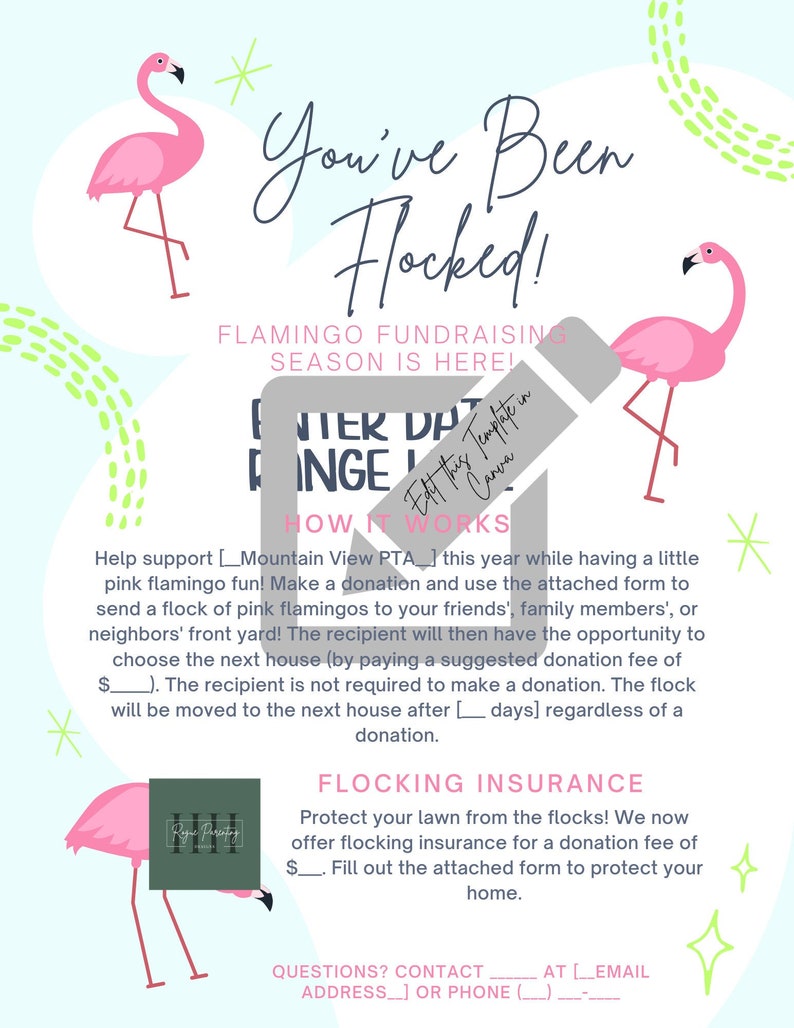 Flamingo Flocking Fundraiser Kit: Editable Flyer Templates (digital ...