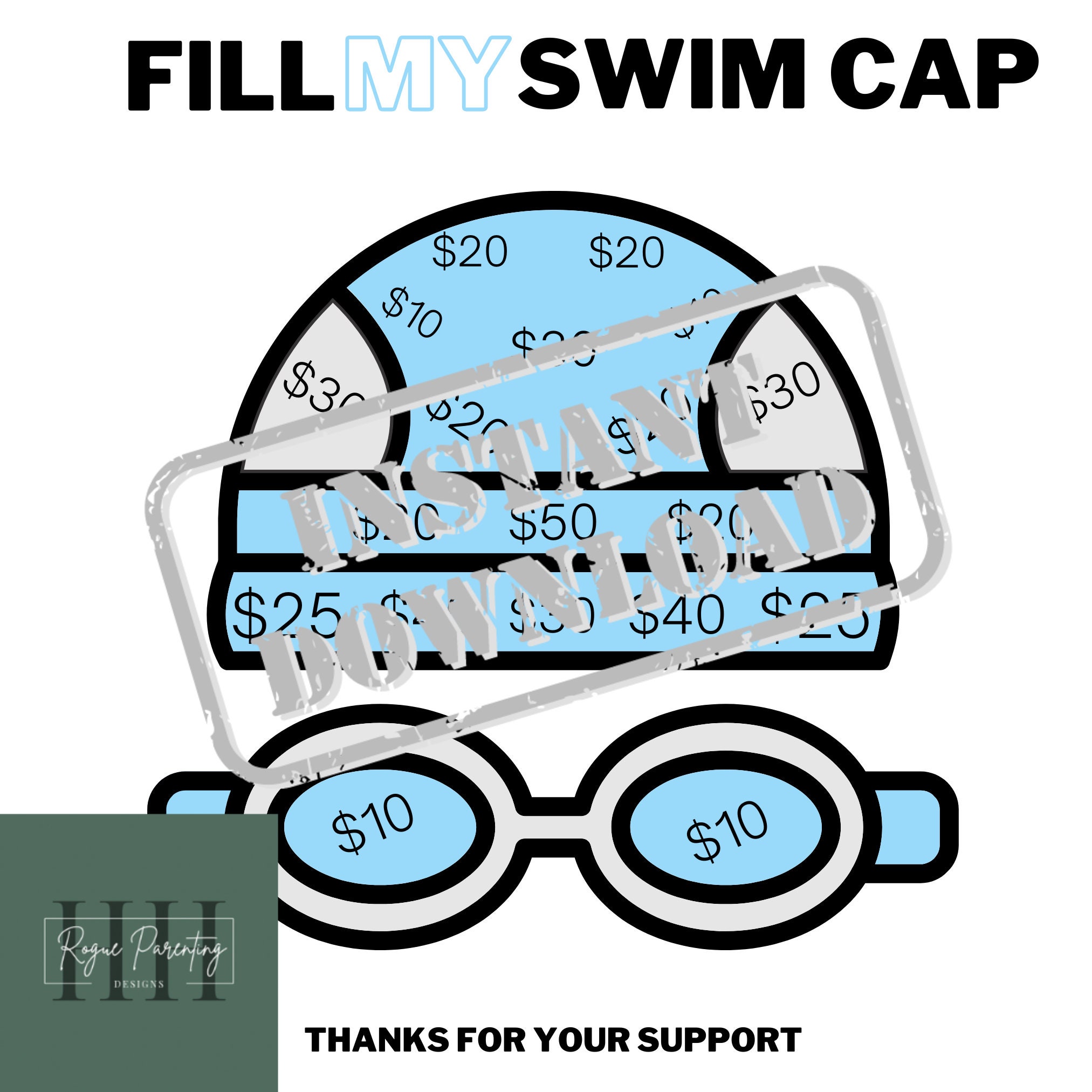 Swim Fundraiser | Fill My Swim Cap | INSTANT DOWNLOAD | Fundraiser ...