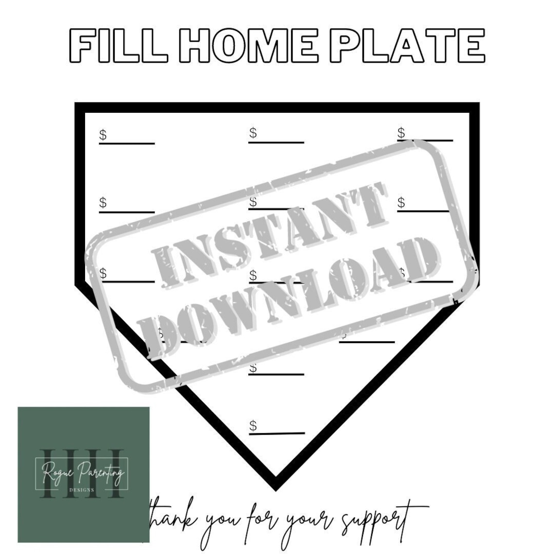Softball Fundraiser: Fill Home Plate Chart (instant Download) - Etsy