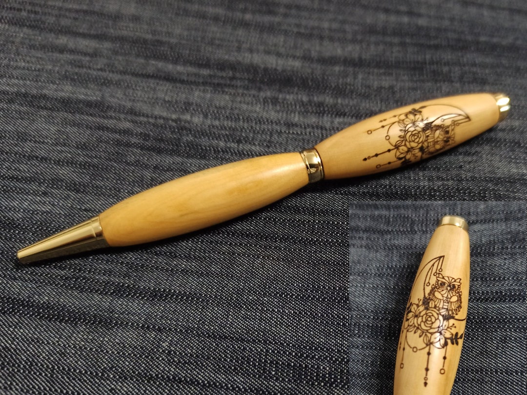 Handmade Boxwood Ballpoint Pen With hiboux Dream Engraving - Etsy