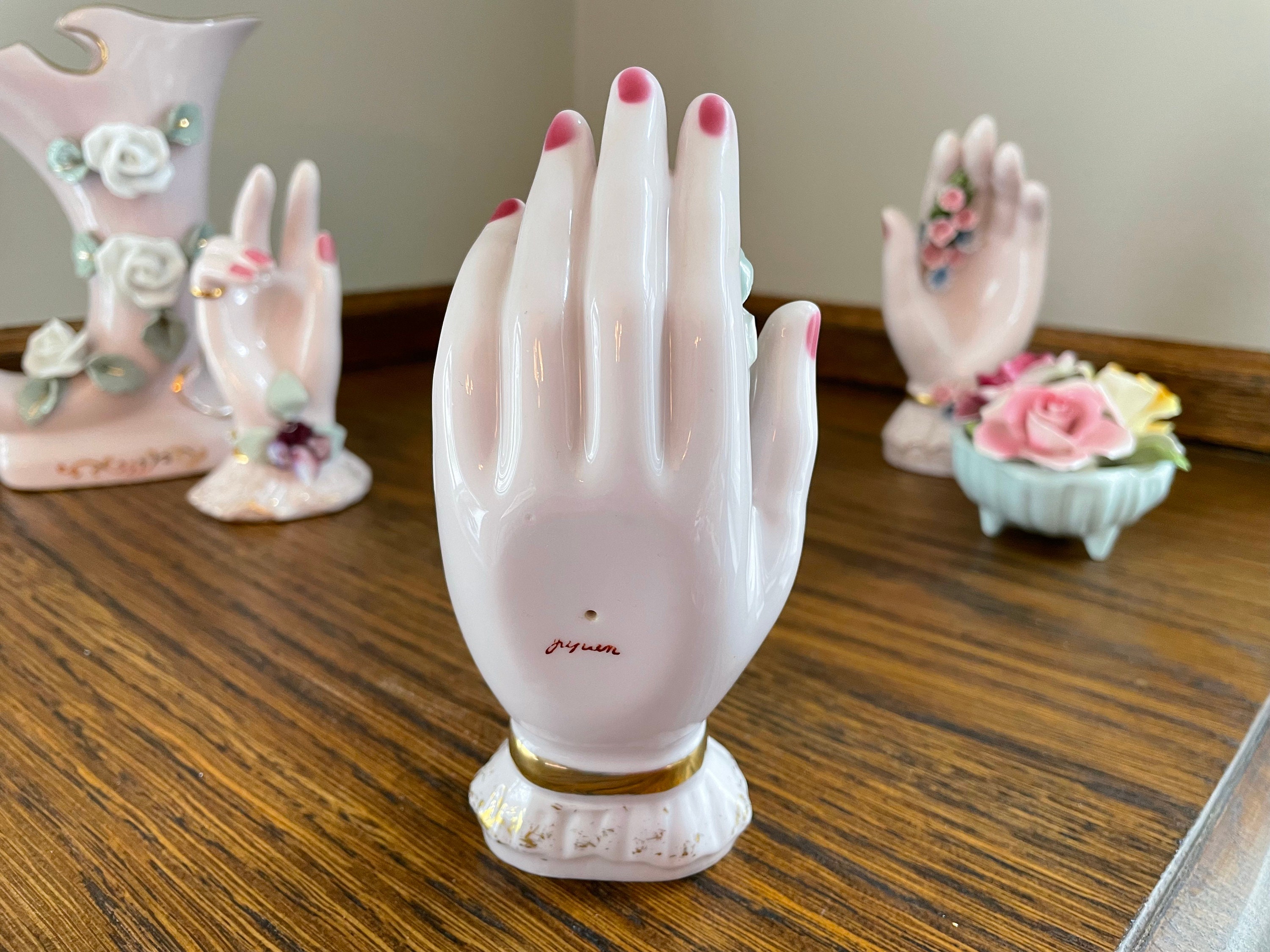 Elegant and Lovely Vintage Hand Ring Dish With Rose and Pansy | Etsy