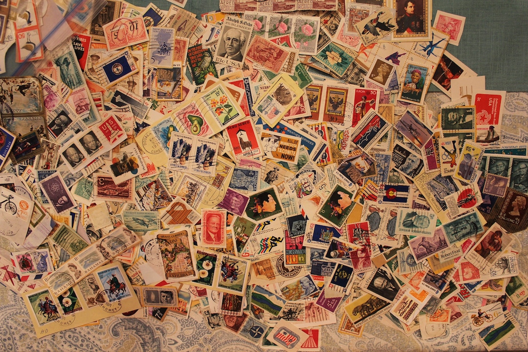 100 Vintage WORLDWIDE Used Postage Stamps 1950s -1970s Crafts or ...