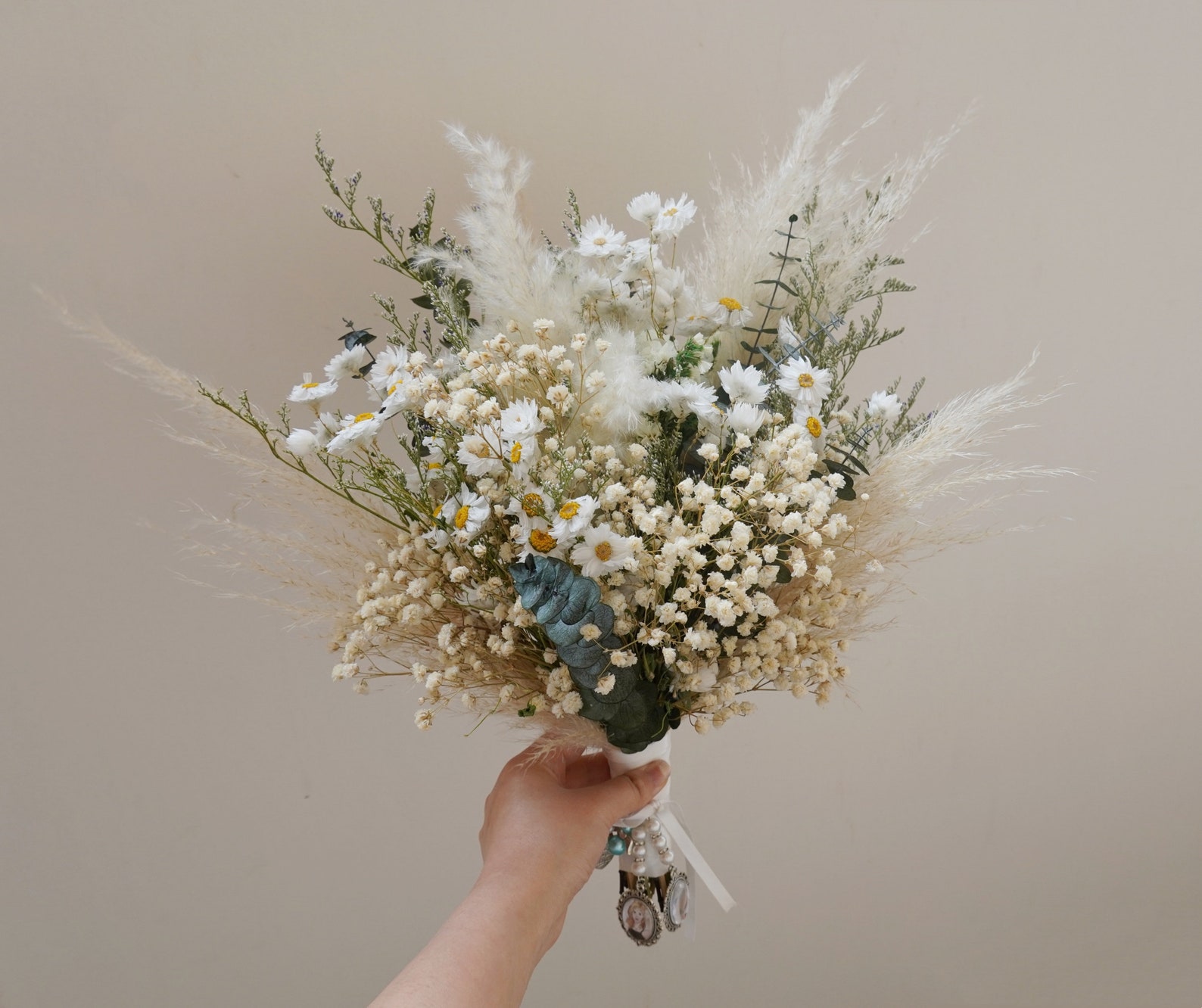 Baby Breath Daisy Eucalyptus Leaves Bridal Bouquet Boho Meadow Bouquet