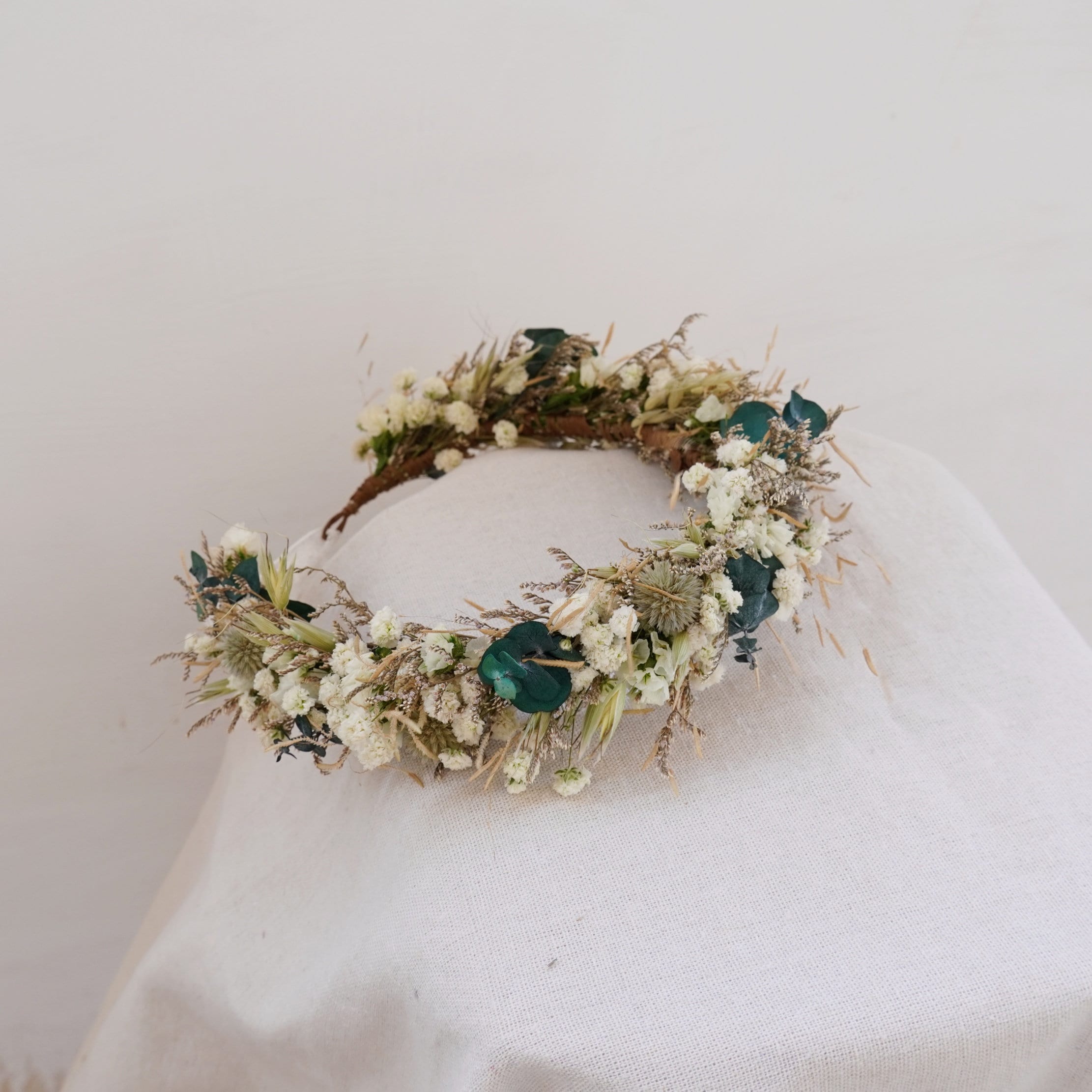 Baby Breathing Eucalyptus Leaf Wedding Crown, Natural Blue Thistle Oat ...