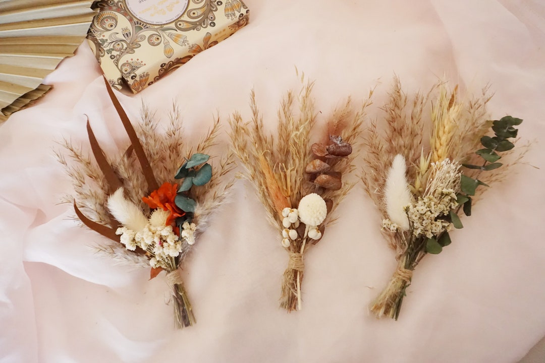 Boho Set Mini Dried Flower Bouquets | Small Bottle Arrangements | Table ...