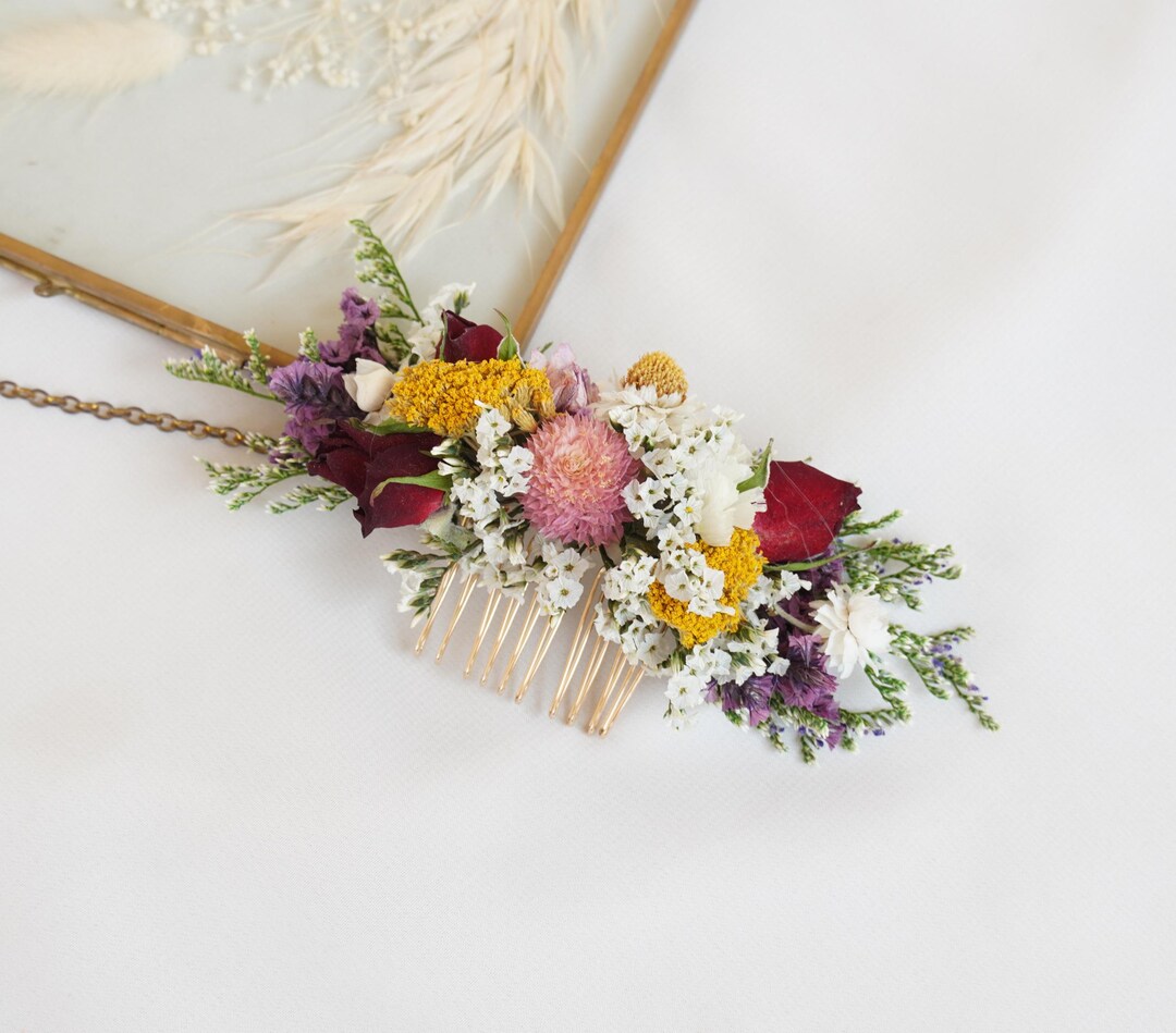 Wildflower Daisy Rose Bridal Hair Comb, Spring Wedding Wildflower ...