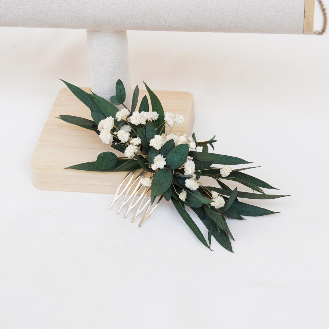 Baby Breath+ Eucalyptus Dried Flower Comb, Bohemian Wedding Bridal Comb ...