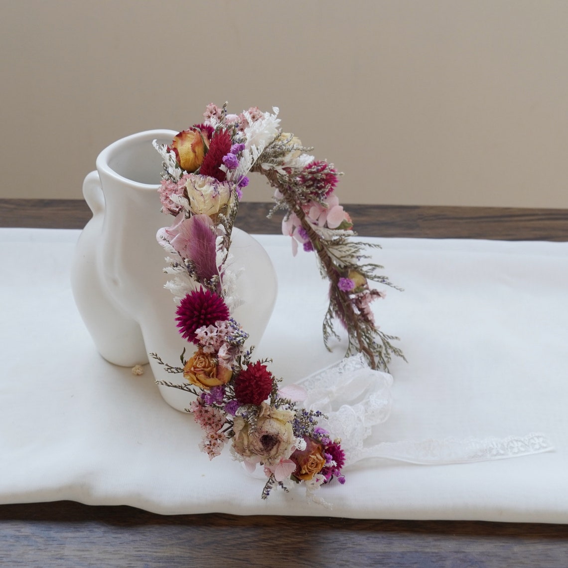 Dried Thistle Wedding Bride Crown, Purple+rose Red+pink Mixed ...