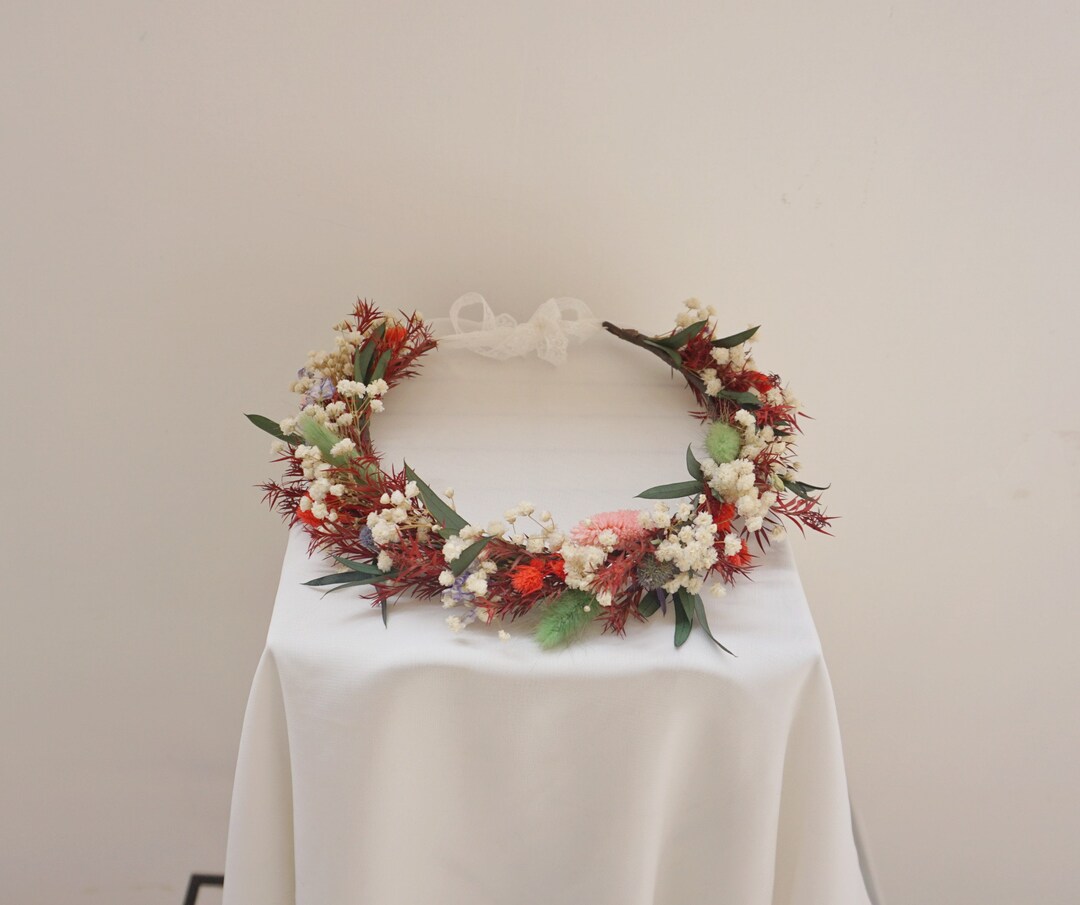 Dry Baby Breath Bridal Crown/gypsy Wreath/eucalyptus Leaf Corolla ...