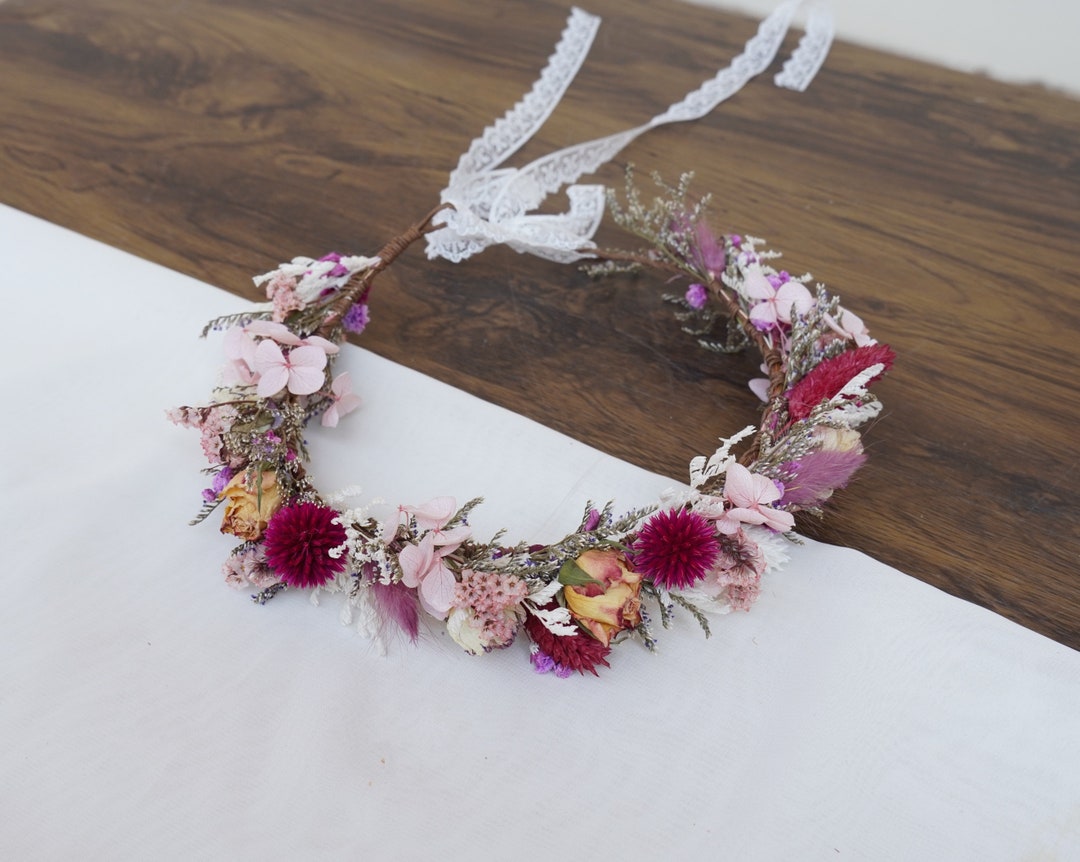 Dried Thistle Wedding Bride Crown, Purple+rose Red+pink Mixed ...