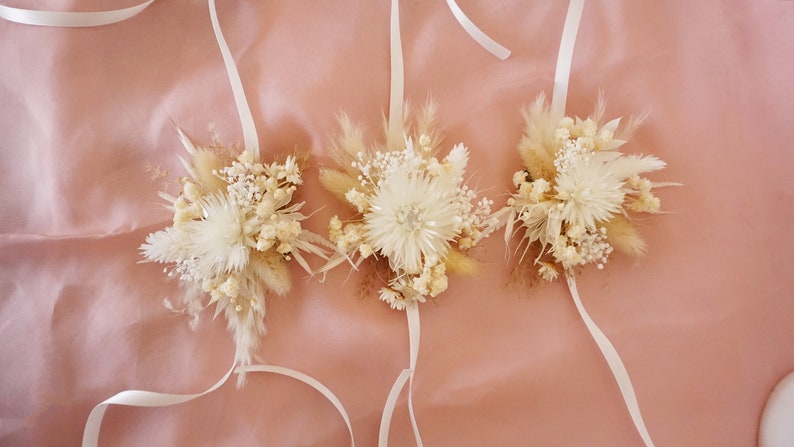 Pampas Grass Cream Tones Wrist Corsage / Dried Rustic Flowers Matching ...