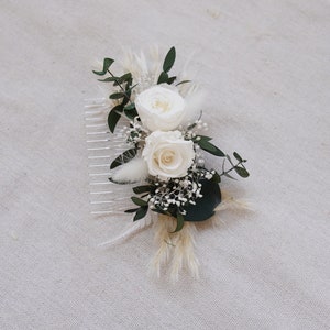 Bohemian Wedding Bride Comb, Eucalyptus Leaf White Rose Bride Hair Comb ...