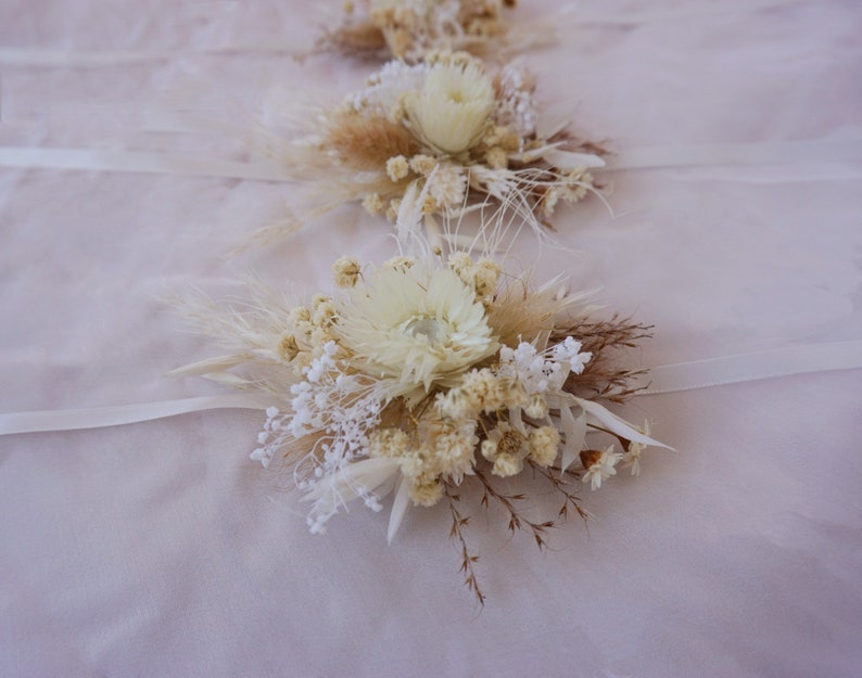 Pampas Grass Cream Tones Wrist Corsage / Dried Rustic Flowers Matching ...