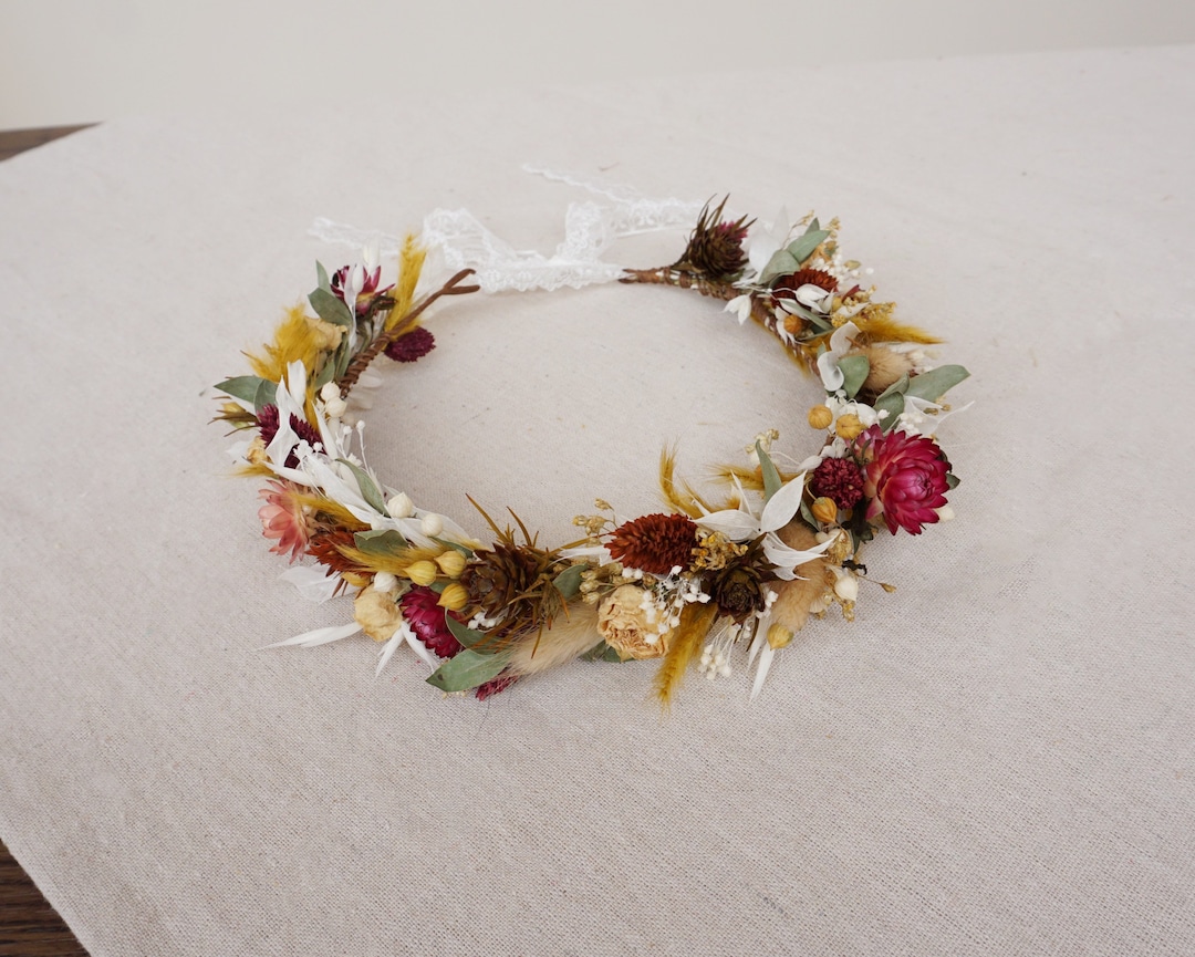 Wild Flower Dry Flower Crown, Sage Green Autumn Wedding Bride Crown ...