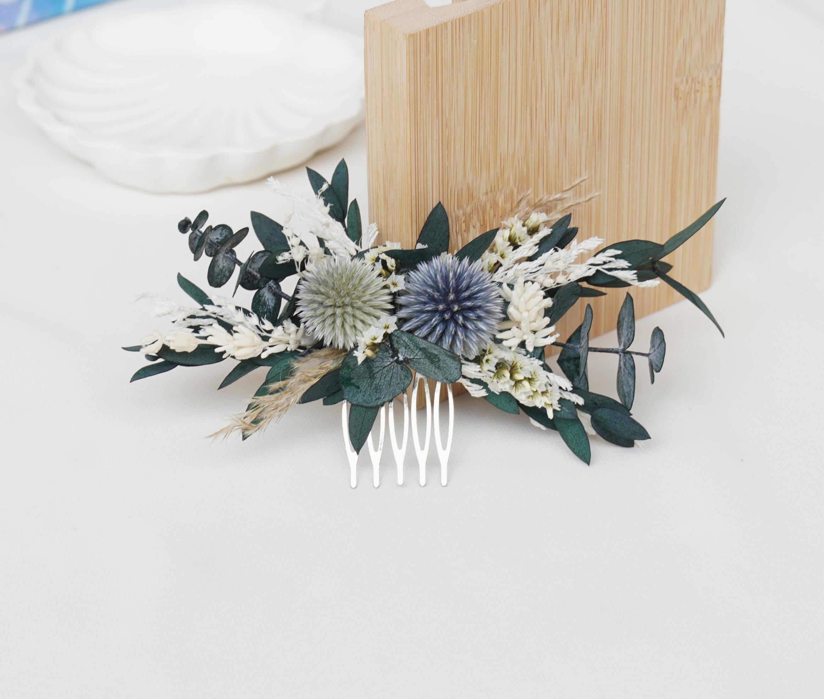 Bohemian Natural Thistle Hair Comb, Grass Wedding Eucalyptus Hair Comb ...