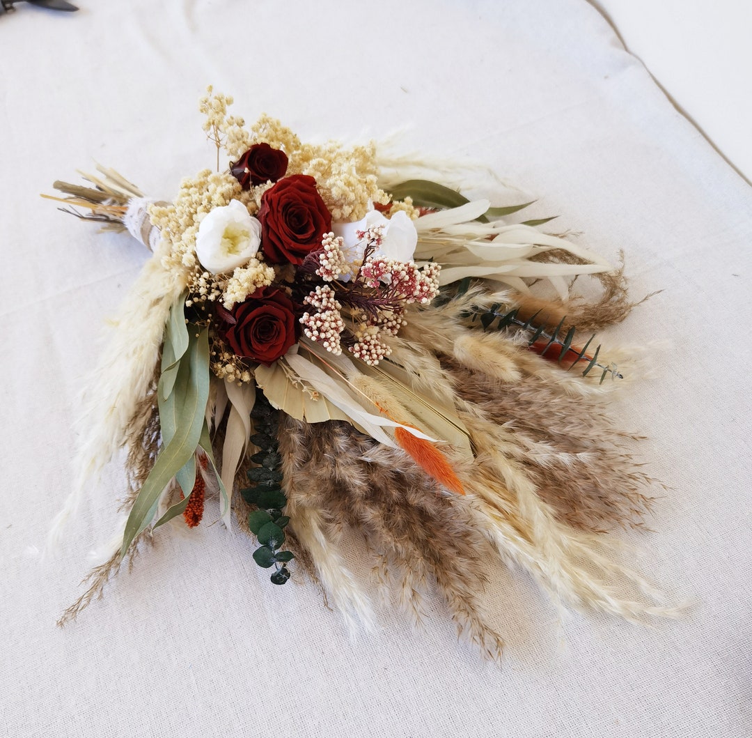 BOHO Rose Wedding Bride and Maid of Honor Pampas Grass Bouquet ...