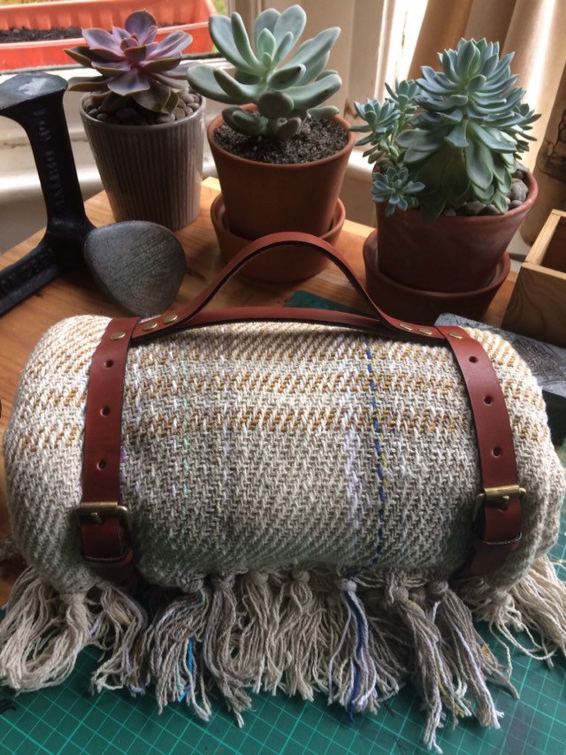 Leather Blanket Roll With 100% Recycled Wool Blanket Handmade - Etsy UK