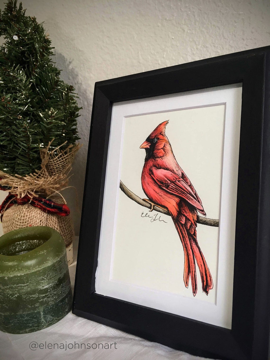 Red Male Cardinal Watercolor Painting With Ink Drawing (8x10 PRINTS) - Etsy