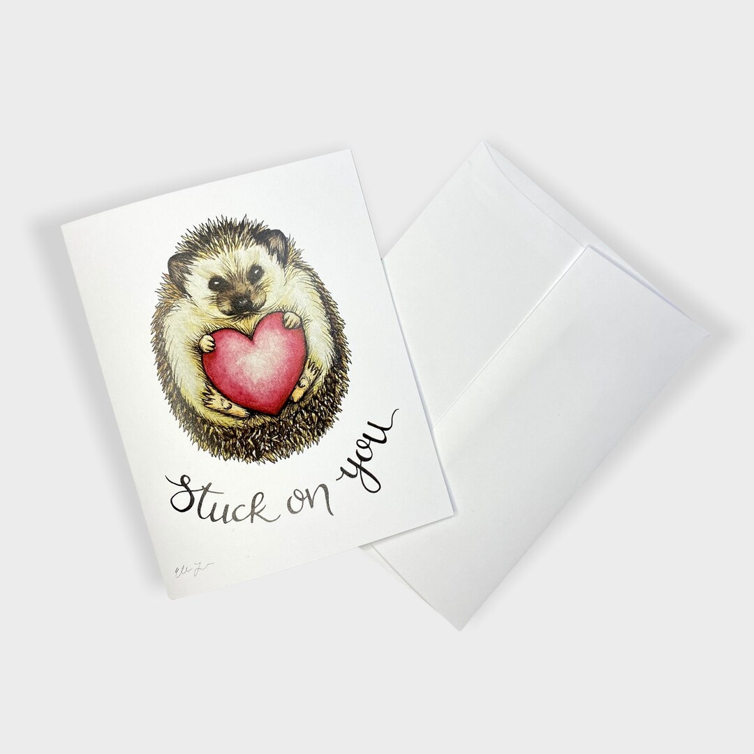 Hedgehog Holding Heart "stuck on You" Valentine's Day Card A2, Blank ...