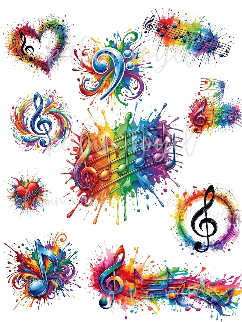 Colorful Musical Notes PNG Bundle Treble Clef Clipart Bundle ...