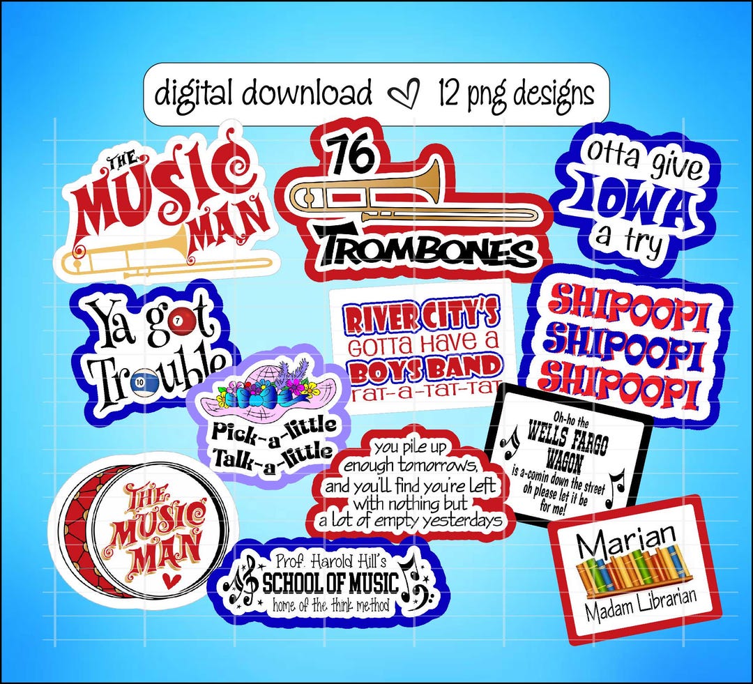 Music Man Musical PNG Stickers Cupcake Toppers Photo Prop Cast Gift ...