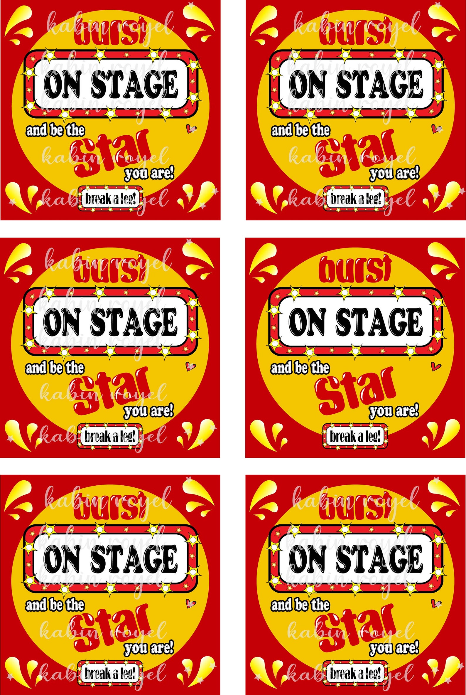 Musical Theatre Treat Topper Tag Burst on Stage Break a Leg Performance ...