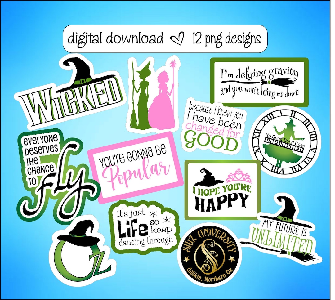 Wicked Stickers, PNG, Wicked Musical, Cupcake Toppers, Photo Props ...