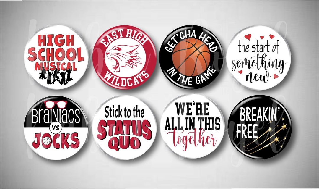 High School // Pins, Buttons, 1.25" Set of 8 Pinbacks, Broadway Pins ...
