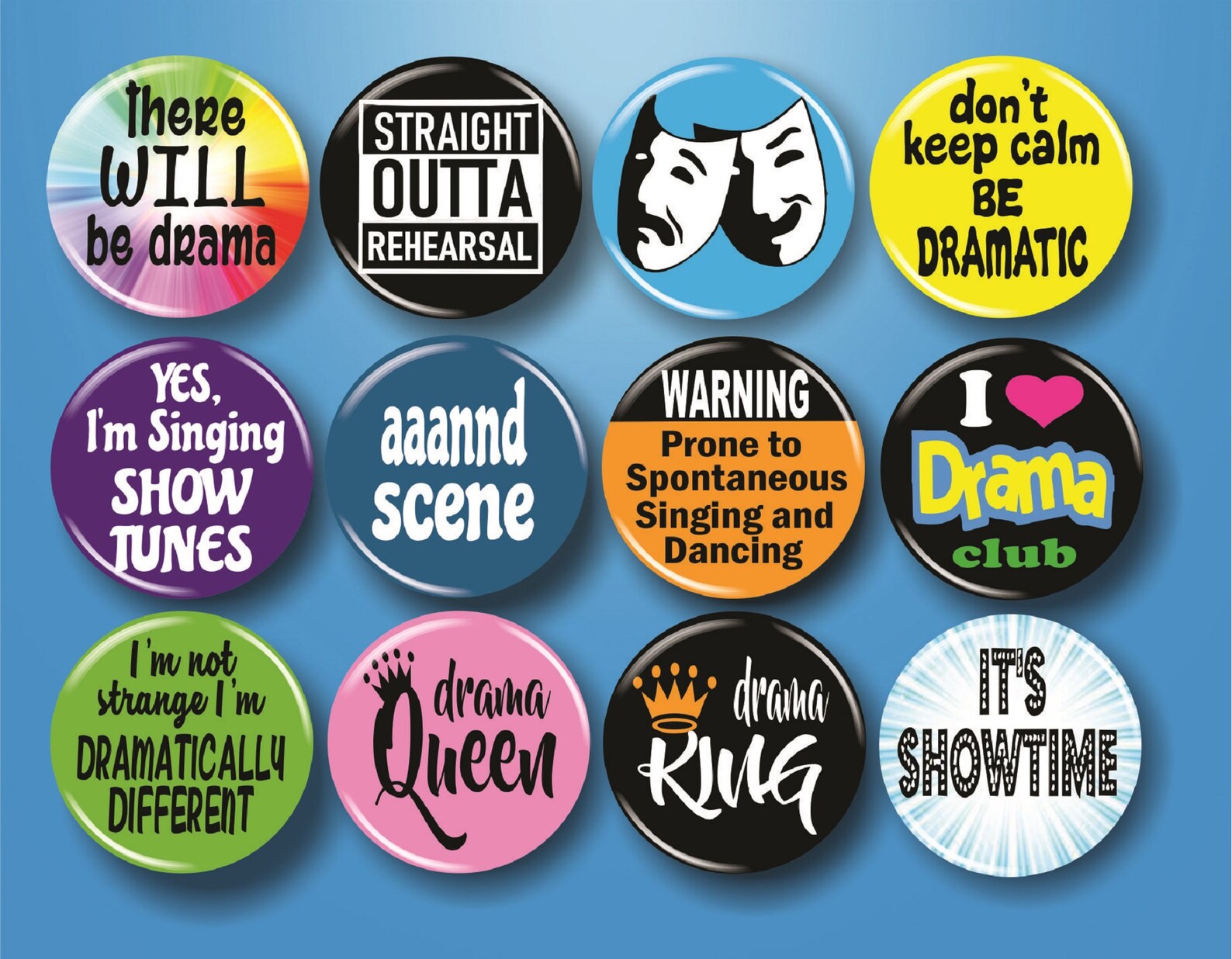 Drama Theatre Buttons Pins 1.25 Set of 12 Queen King | Etsy
