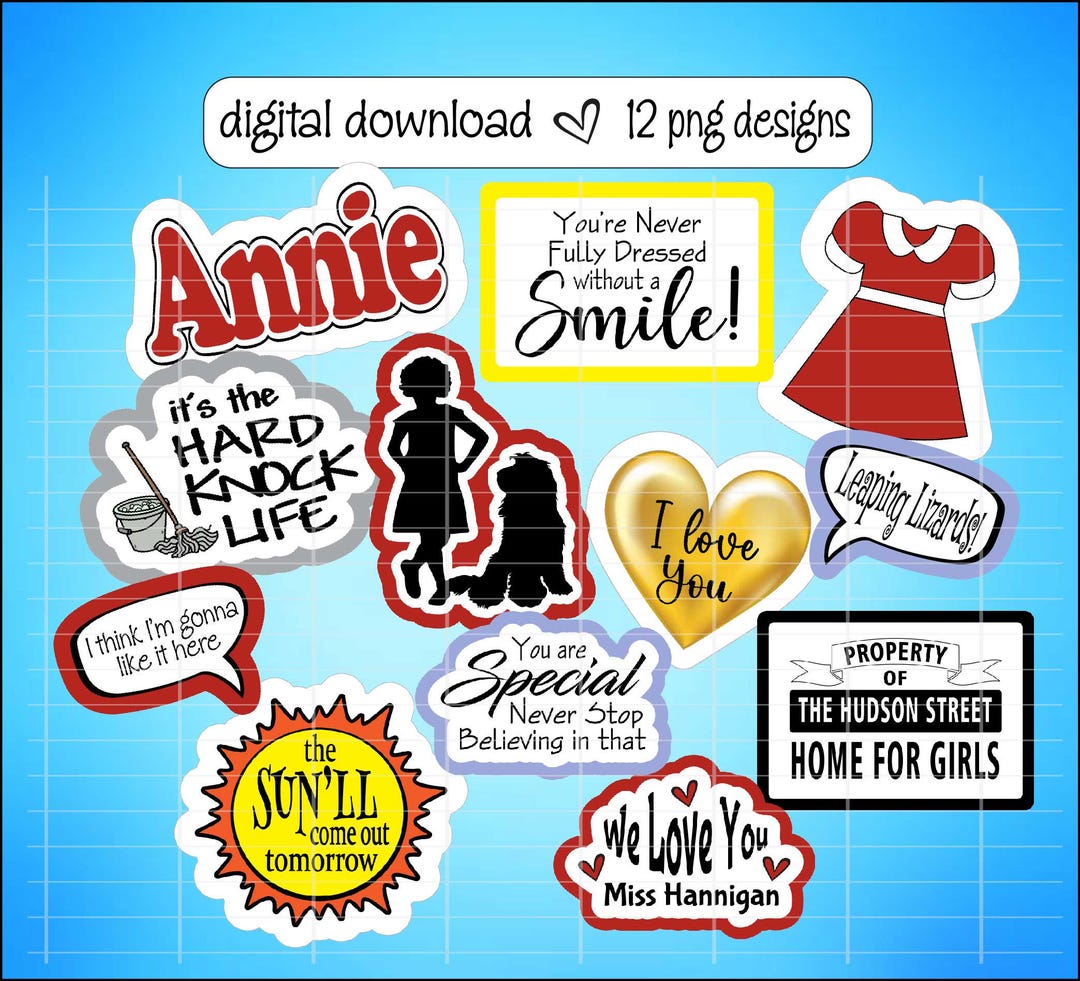 Annie Musical PNG Stickers Cupcake Toppers Photo Booth Props Cast Gift ...