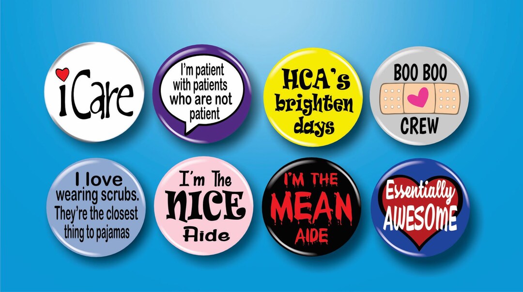 Health Care Worker Aide Pins, Buttons, Set of 8, 1.25, Essential Worker ...
