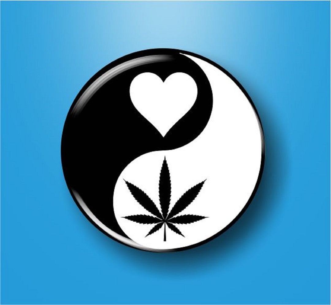Yin Yang Marijuana Leaf Button Pin 1.25" Pinback, Black White ...