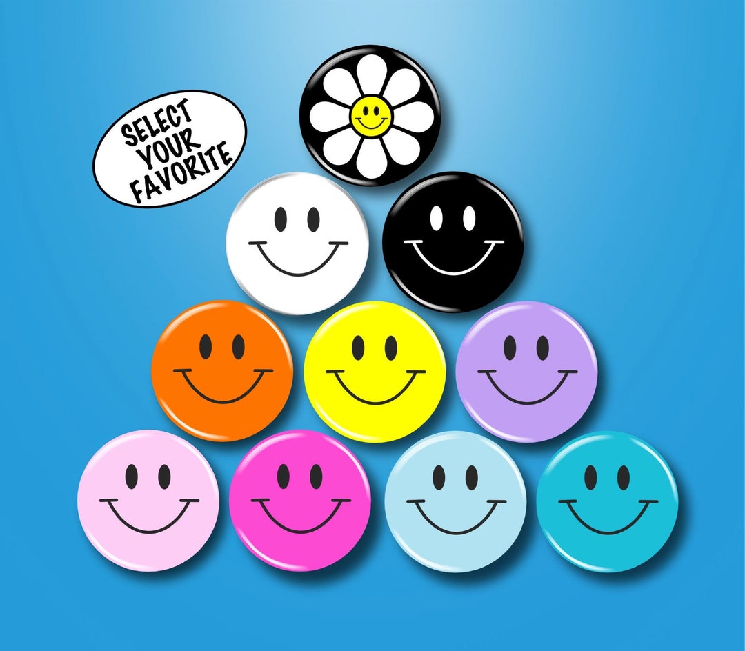 Happy Face Pins, Buttons, 1.25" Pinbacks, Smiling, Smile, Yellow, Daisy ...