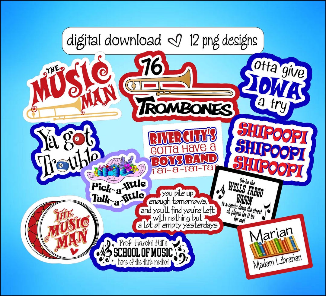 Music Man Musical, PNG, Stickers, Cupcake Toppers, Photo Booth Props ...