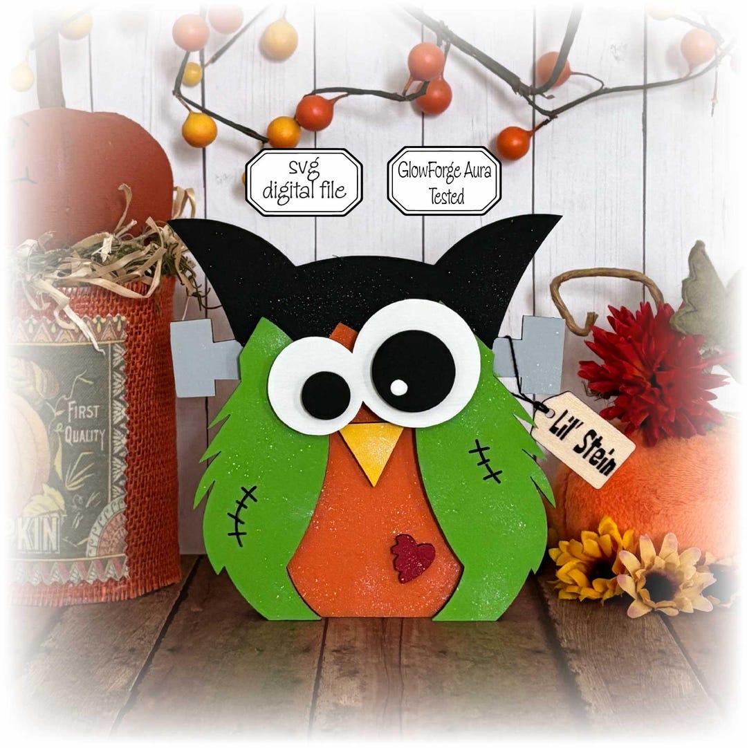 Halloween Laser File Frankenstein Owl SVG Cut Glowforge Wood Craft ...