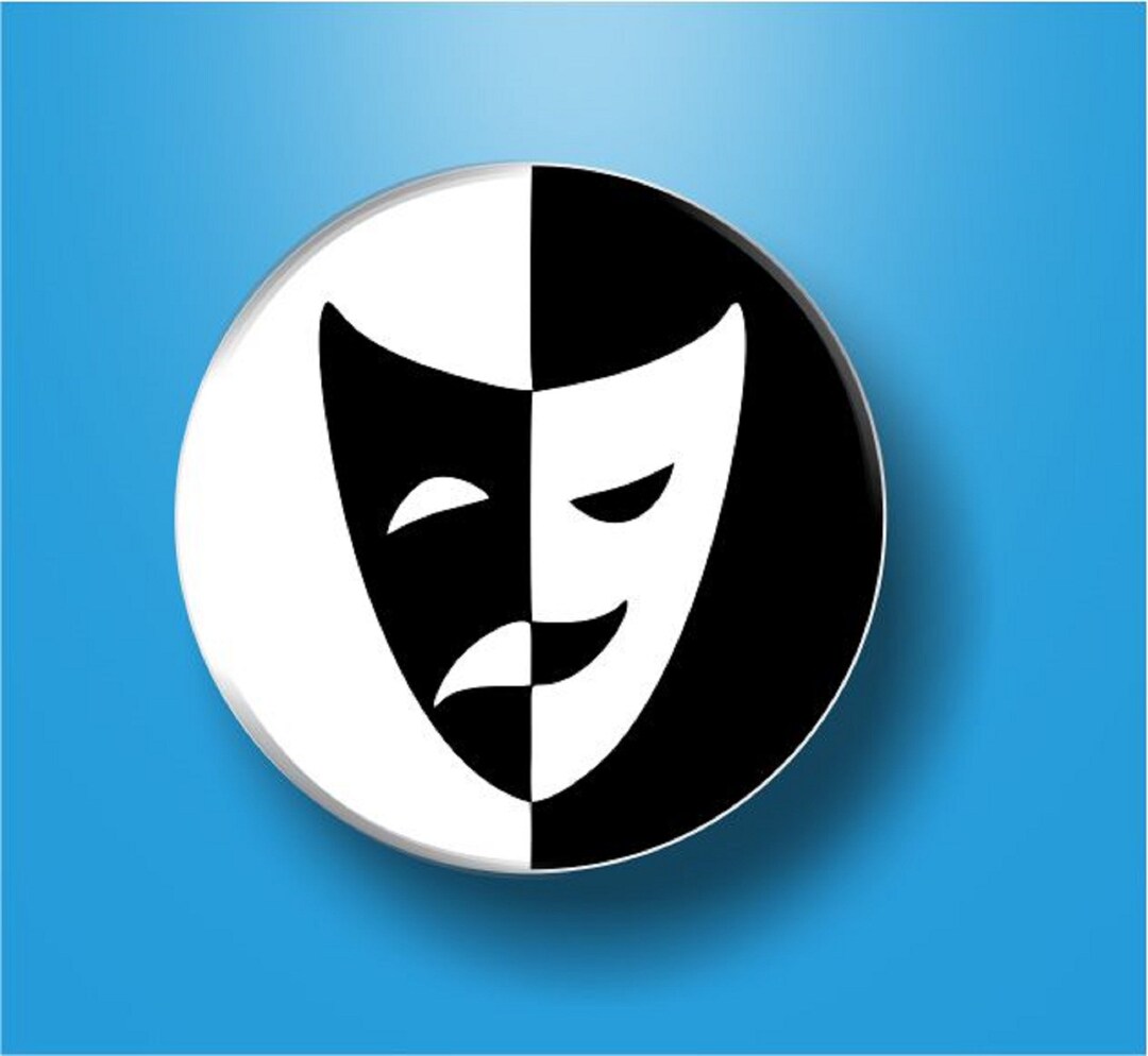 Comedy Tragedy Mask Button Pin 1.25" Pinback, Theater Mask, Thespian ...