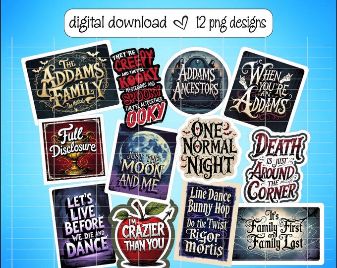 PRINTABLE ADDAMS FAMILY Stickers, Printable Halloween Stickers, Cute ...