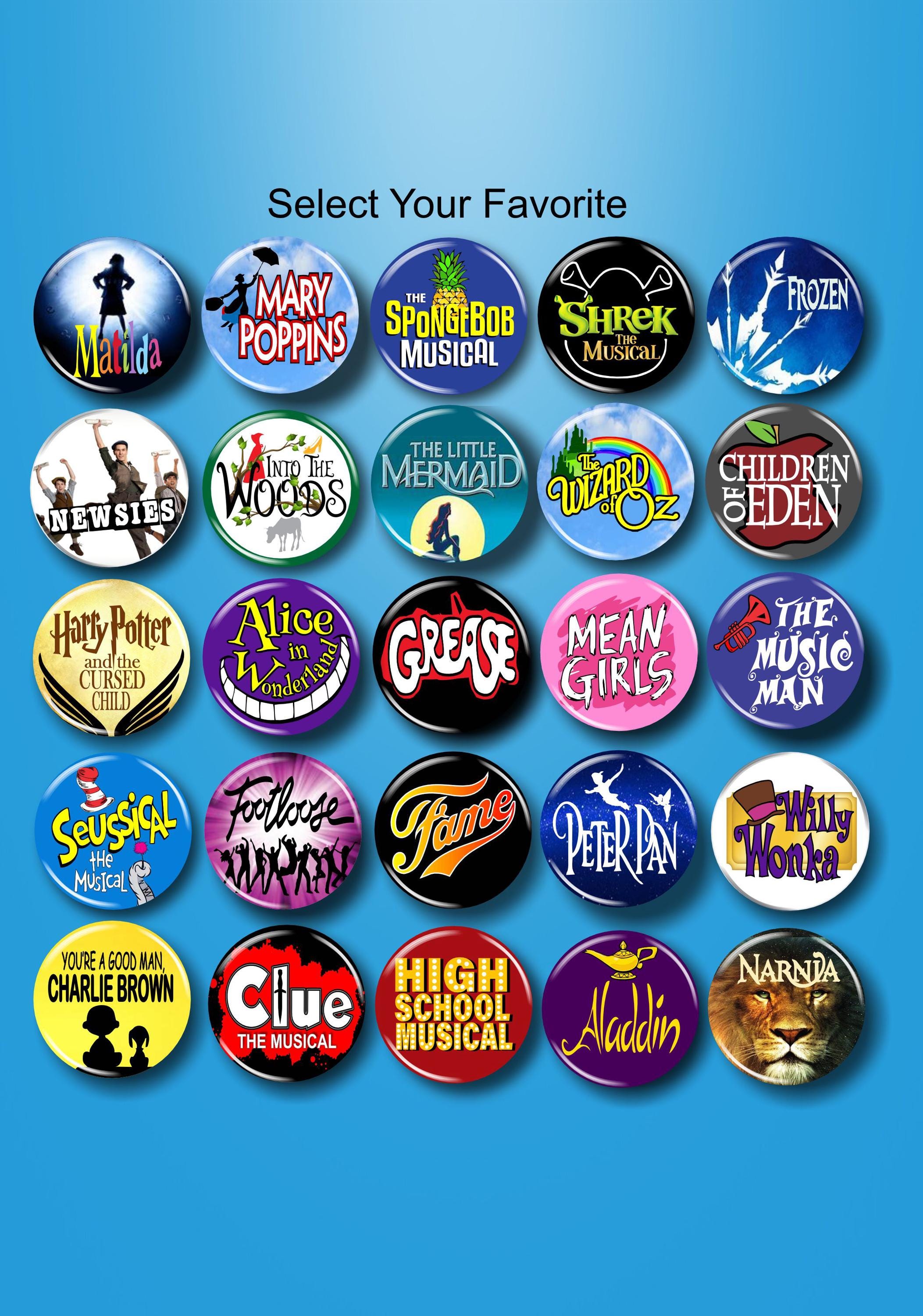 Fan Art: Broadway Musical Show Buttons Theatre Gifts Pins (more Shows ...