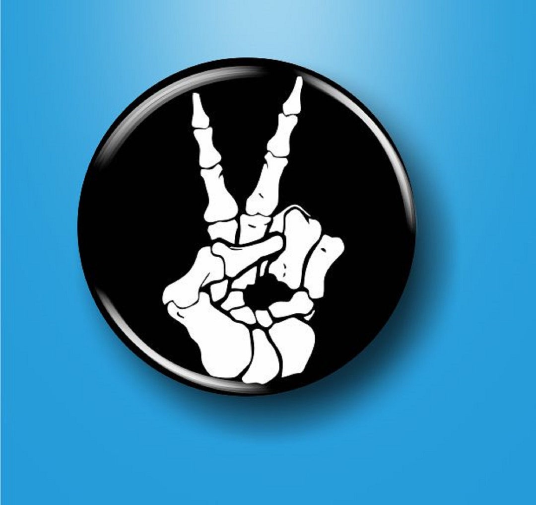 Peace Sign Skeleton Hand Pinback Button: Bone Fingers Accessory - Etsy