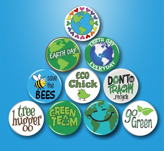 Earth Day Buttons Pins 1.25 Set of 10 Pinbacks Go | Etsy