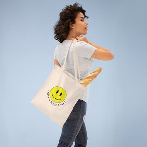Have a Nice Day Handmade Tote Canvas Bag, Smiley Bag, Smiley Face Tote ...