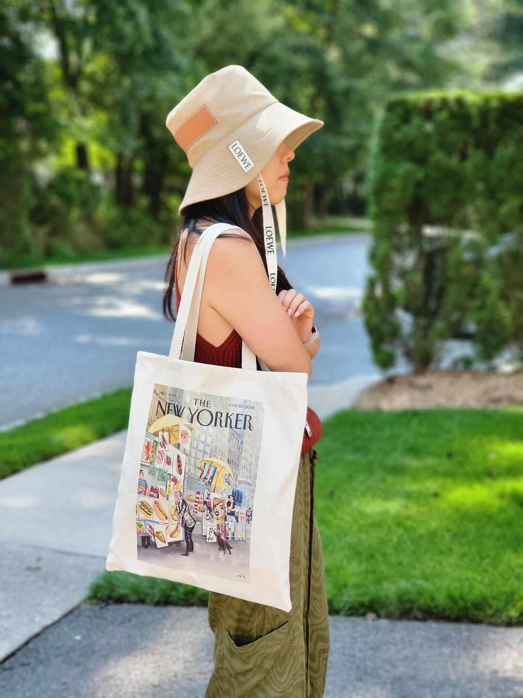 The New Yorker Vintage Aesthetic Canvas Tote Bag, Organic Cotton Tote ...