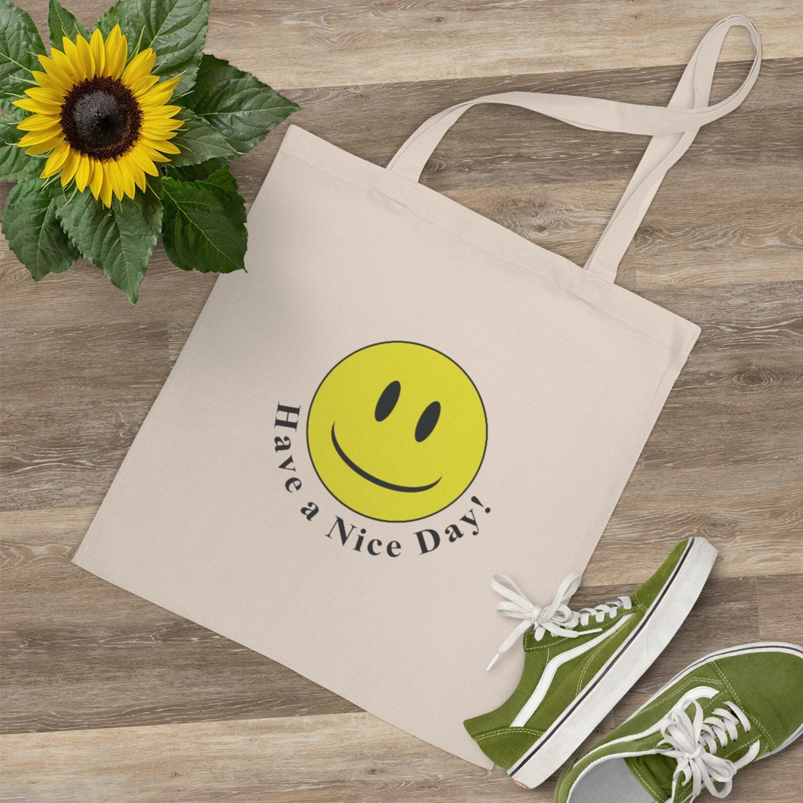 Have a Nice Day Handmade Tote Canvas Bag, Smiley Bag, Smiley Face Tote ...